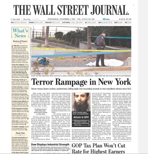 A New York terrorist attack on the front pages | García Media